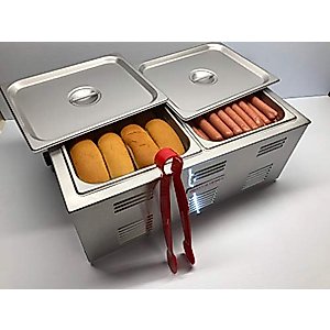 Portable Commercial Hot Dog Cooker and Bun Warmer Steamer for Food Truck and Trailer Concessions 2 Compartment
