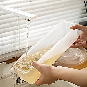 FEOOWV Set of 6 Pasta Storage Containers with Lid, Airtight Spaghetti Noodle Holder Rectangular Chopstick Storage Box Sealed Noodle Canisters for Refrigerator, Kitchen Pantry (White)