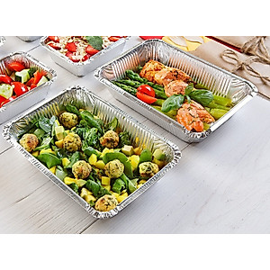 Heavy Duty Full Size Shallow Aluminum Pans Foil Roasting & Steam Table Pan 21x13 inch - Shallow Pan Chafing Trays for Catering - Disposable Large Pans for Baking, Reheating, Grilling (10 PACK)