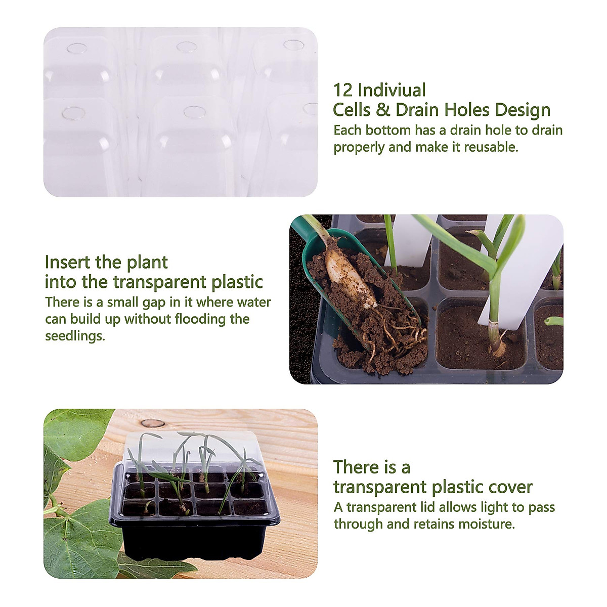 Easeen 12 Set Seedling Trays Seed Starter Kit- 144 Cells Plant Grow Kit, Garden Seed Propagator Premium Seedling Dome and Tray for Seeds Growing (12 Cells Per Tray)