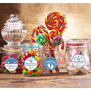 Cgvovgr 80 Pcs Blue Footprint Baby Shower Thank You Stickers - Gender Reveal Stickers Cute Boy Baby Shower Favor Labels with Footprint Design Baby Gift Wrap