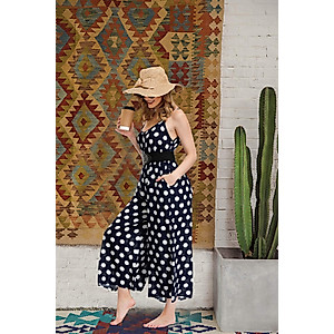 wexcen Womens Floral Printed Jumpsuits Casual Sleeveless Spaghetti Strap Rompers Wide Leg Pants with Two Pockets (Polka dot, XXL)