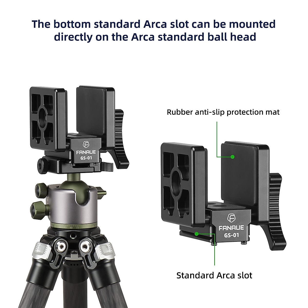 FANAUE GS-01Arca Swiss Rifle Saddle Mount, Hunting Tripod Clamp with Quick Release Plate, Shooting Tripod Rest, Enhanced Accuracy Ball Head & Adapter for Hunting and Shooting