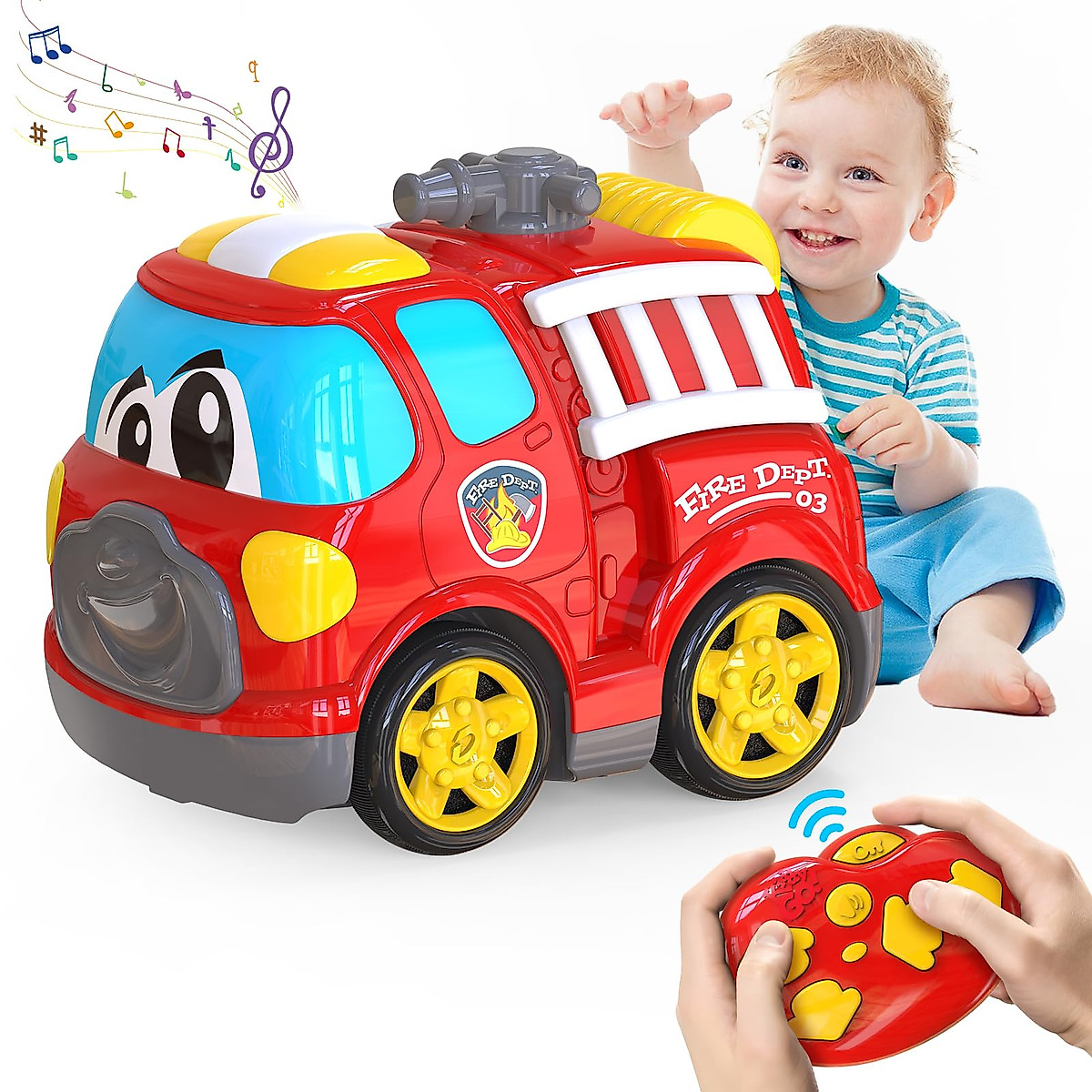JOLLY FUN Remote Control Car for Boys 2-7, RC Cars &4-Wheel Drive with Lights& Music, Kids Stunt Car Toys for 2 3 4 5 Year Old Boys&Girls, Kids Gifts for Birthday/Christmas/Indoor/Outdoor