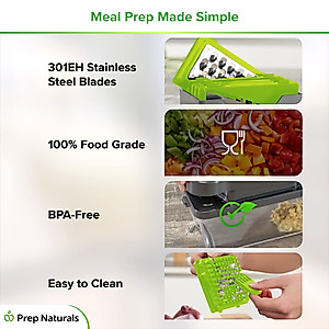 PrepNaturals 12 in 1 Vegetable Chopper with Container, Veggie Chopper, Vegetable Cutter, Food Chopper & Onion Chopper - Onion Chopper Dicers, Choppers, Mandoline Slicer for Kitchen (Green)