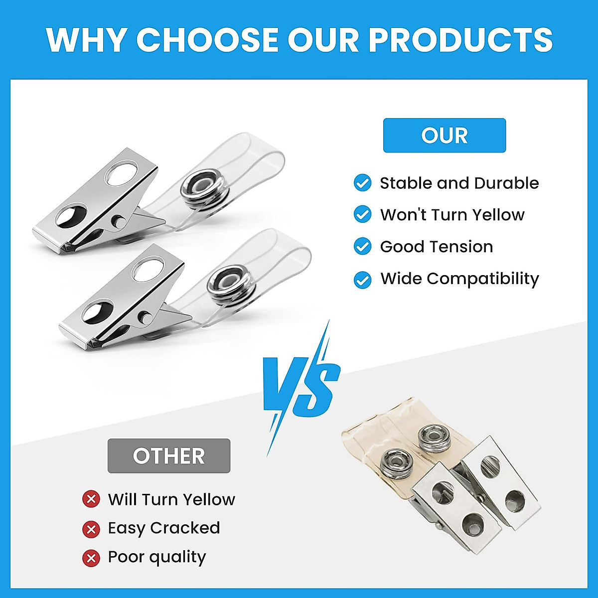VCCGY Metal Badge Clips with Clear PVC Straps - 30 Pack for ID & Name Tags