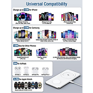 2 in 1 Wireless Charger, 15W Dual Wireless Charging Pad for iPhone 14/14 Pro/13/13 Pro/12/12 Pro/11/X/8, Samsung S23/S22/ S21/ Note 20, Airpods 3/2/Pro, iWatch 8/7/6/SE /5/4/ 3/2(with QC 3.0 Adapter)