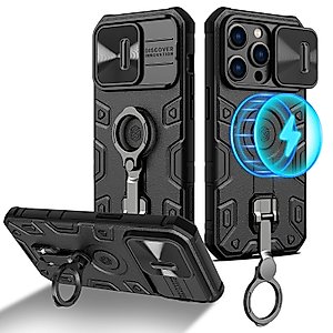 Nillkin Case for iPhone 13 Pro Max Case with Stand, Slide Camera Cover, Military Grade Shockproof Portective Case Compatible with MagSafe Wireless Charger&MagSafe Car Mount Holder, Black