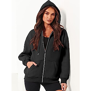 Prinbara Women's Sweater Trendy Hoodies Cute Jacket Casual Long Sleeve Fleece Sweatshirts Zip Up Y2k Clothes Teen Girl Tops 9PA89-heise-XS Black