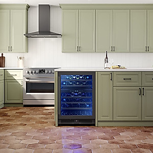 Zephyr Presrv 24" Wine Fridge Dual Zone Under Counter - Countertop Mini Wine Cooler Cellars Small Cabinet Wine Refrigerator Home Bar Chiller Freestanding with French Glass Door Black, 45 Bottles 750ml