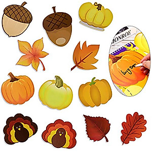 48 Pieces Thanksgiving Pumpkin Turkey Leaves Fall Cutouts Classroom Decoration Pumpkin Colorful Happy Acorn Cutouts with Glue Point Dots for Bulletin Board Classroom School Fall Theme Party