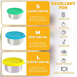 Stainless Steel Dressing Containers with lids, Set of 3 (13oz, 6oz, 3oz) Multipurpose To-Go Meal Prep for Bento Box Lunch Box, Snacks, Tea, Coffee or Food, Leakproof, Stackable and Airtight (BLUE)