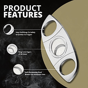 Guillotine Cigar Cutter - Double Blade Cigar Clipper - Stainless Steel Dual Bladed Cutter with Metal Finish - Ultra-Sharp Straight Cut - Portable Large Gauge Black Plastic Cutters (3 Pack)