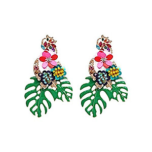 Fahion Statement Vintage Drop Dangle Earrings for Women Girls Green Crystal Earrings