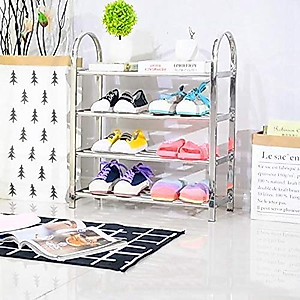 FEER Stainless Steel Simple Shoe Rack, Bathroom Easy to Assemble Storage Rack, Multi-Layer Dustproof Shoe Cabinet