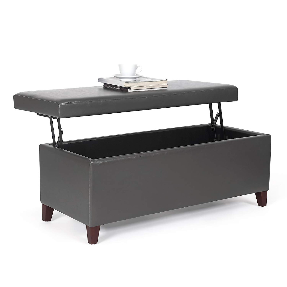 Homebeez Modern Faux Leather Lift Top Coffee Table Storage Ottoman Bench (Light Gray)