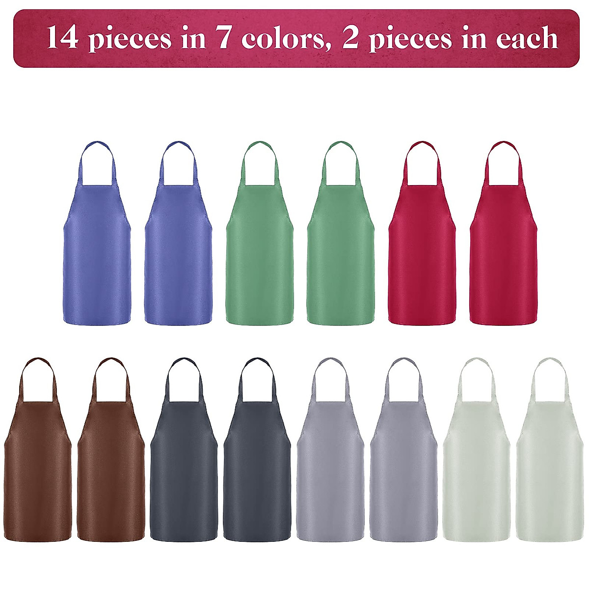 Geyoga 14 Pack Adult Aprons Bulk Painting Aprons for Women Machine Washable Commercial Apron with No Pockets Adjustable Plain Bib Aprons Unisex Chef Apron, Kitchen BBQ Crafting Aprons for Women Men