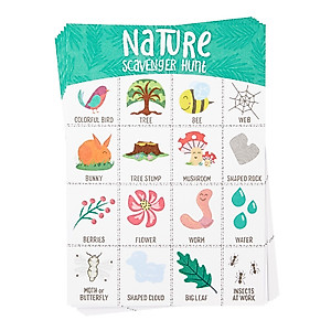 Juvale 50 Pack Nature Scavenger Hunt Cards for Kids Ages 4-8, Outdoor Find and Seek Camping Game