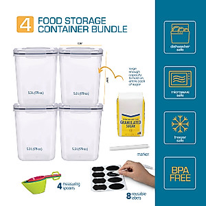 STOREGANIZE Flour And Sugar Containers Airtight (5.3L/4pk) Great Flour Sugar Canisters Sets For The Kitchen pantry, Large Food Storage Containers With Lids Airtight, BPA Free Sugar Flour Container Set