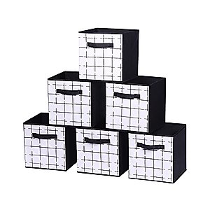 Lourome Storage Cubes. B&W Check Storage Cube Set, 6X Cube Storage Bins. 10.5" Cubby Storage Bins for Cube Shelf Organizer, Closet Storage Basket and Room Organization. Collapsible Storage Bin Boxes