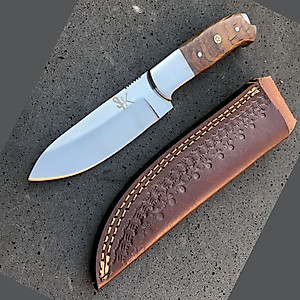 Custom Handmade Hunting Camping knife with Leather Sheath Rose wood Handle Razor Sharp beautiful Design Full Tang J2 Steel