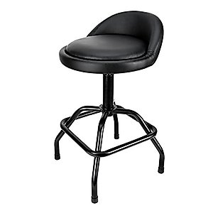Performance Tool W85011 Adjustable Height Bar Stool, Pneumatic Swivel Bar Stool with Back Support, 360 Degree Swivel, Heavy Duty Steel Frame Stool Perfect for Home, Bar and Shop, Black