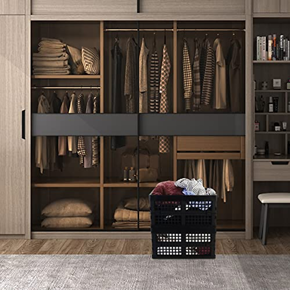 Zopnny 4 Packs Collapsible Milk Crates, 15 L Plastic Stackable Storage Bins Utility Folding Baskets, f