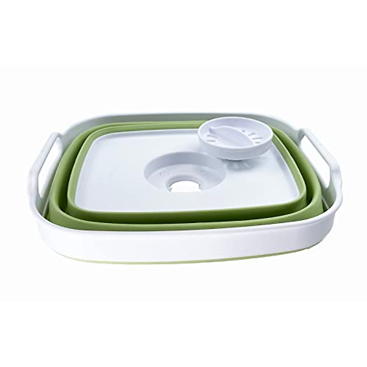 SAMMART 7.5L (2 gallons) Collapsible Plastic Dishpan with Draining Plug - Portable Washing Basin - Foldable Washing Tub - Pop Up Saving (Grey + Olive Green (Set of 2))