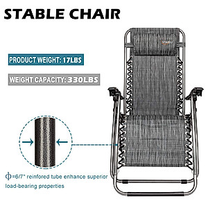 VINGLI Upgraded Zero Gravity Chair Set of 2 Lounge Outdoor Chairs with Trays and Pillows, Folding Patio Recliner Chairs for Backyard Poolside Garden