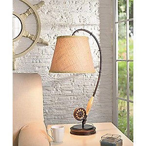 Kenroy Home 32193ORB Fly Rod Table Lamp with Oil Rubbed Bronze w/Wood Accent Finish, Rustic Style, 27.5" Height, 12" Width, 14.5" Depth