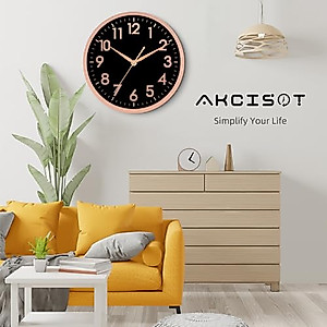 AKCISOT Wall Clock 10 Inch Rose Gold Modern Wall Clocks Battery Operated - Analog Small Silent Non Ticking Clock Decorative for Living Room, Office, Bedroom, Bathroom, Kitchen