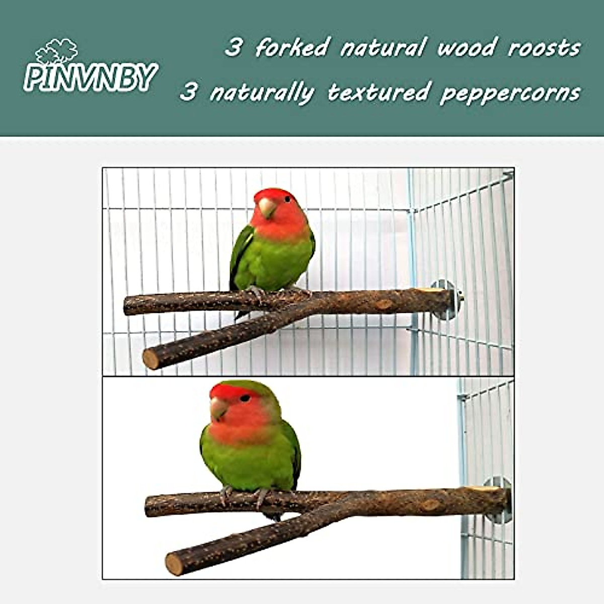 PINVNBY Natural Bird Wood Perch Parakeet Standing Toy Sticks Parrot Paw Grinding Branches Cockatiels Cage Chewable Accessories for Conures Macaws Finches 6 Pack
