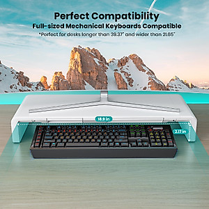 Monitor Stand Riser, Klearlook Foldable Computer Monitor Stand, Adjustable Computer Stand Desk Organizer with Storage Drawer, Tablet Phone Stand for Laptop PC Printer (White)