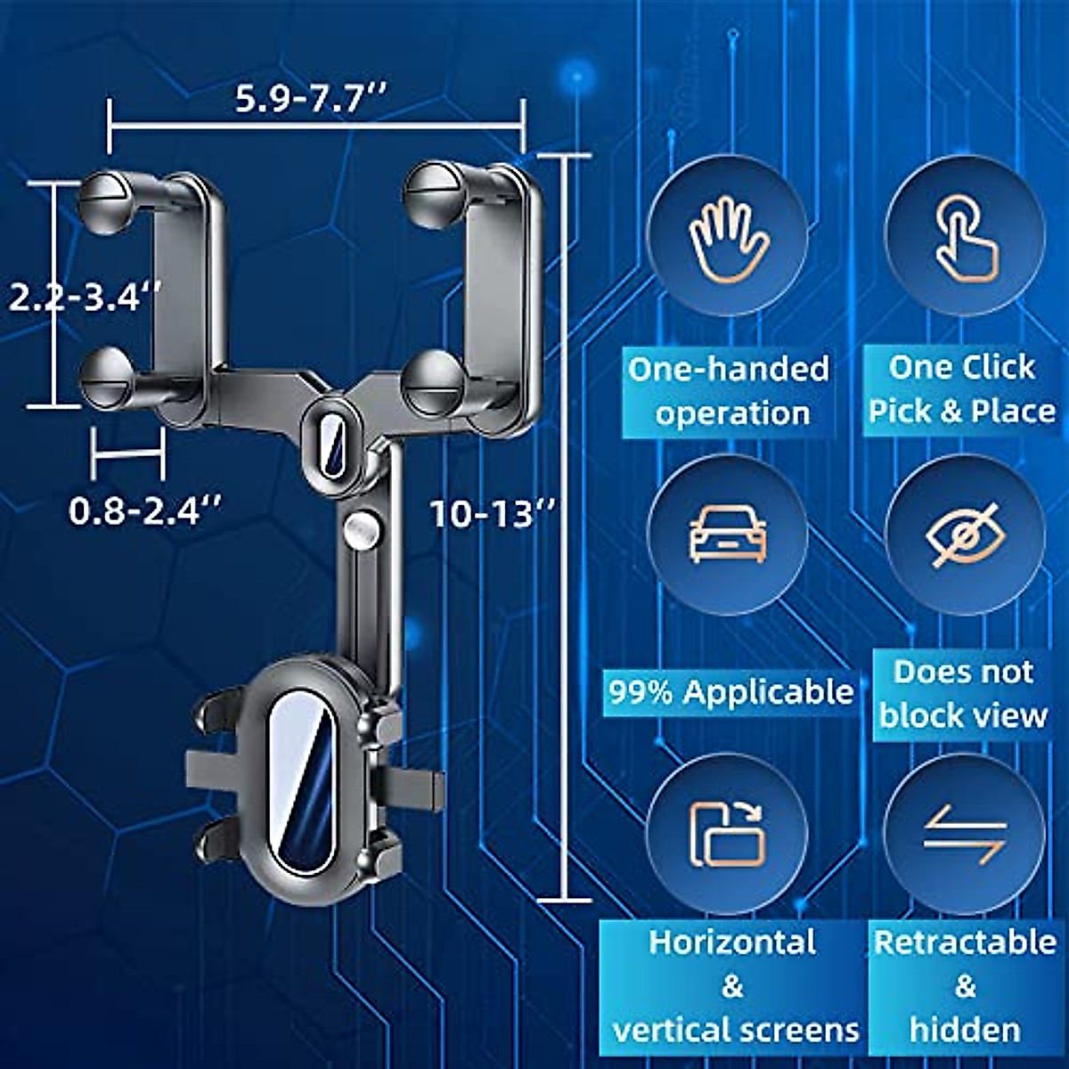 VOKEEH Phone Holder Rearview Mirror Phone Holder for Car, Phone Holder Mount,Rotatable and Retractable 360-degree Rotation Adjustment for 99% Mobile Phones & Car