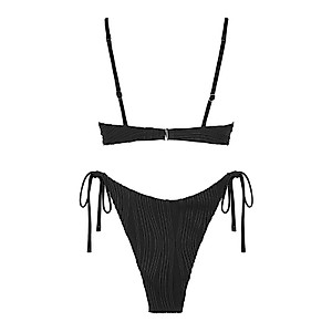 ZAFUL Women's Textured Underwire Bikini Set V Notch High Cut Swimwear Tie Side Ribbed Sexy Swimsuits