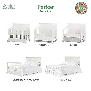 Evolur Parker 5 in 1 Convertible Crib, Winter White