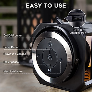 Outdoor Bluetooth Speaker with Flame Atmosphere, Waterproof Wireless Speaker with Wall Mount/Stake/Hook, Led Torch Lantern, Camping Patio Accessories, 10W Stereo Sound, Gifts for Men, Women, Dad