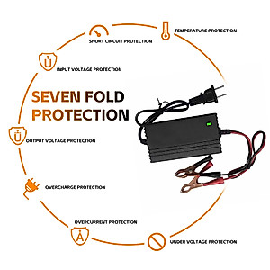 USTOPF1T 12V Battery Charger and Maintainer, Smart Charger Lead Acid Batteries with Clamps for Motorcycles, Trucks, Lawnmowers and Maintenance Charging for Cars, SUVs, RVs
