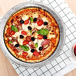 Frcctre 45 Pack 13 Inch Round Aluminum Foil Pans, Heavy Duty Disposable Round Tin Foil Pans Pizza Pans for Baking, Cooking, Storage, Roasting, Reheating - Freezer & Oven Safe