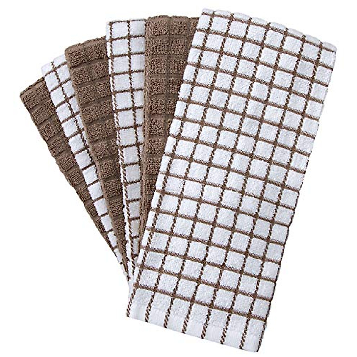 Kitchen Towels 16"x 28" | Dish Towels | Kitchen Hand Towels | Large Dishcloths Set | Highly Absorbent Tea Towel, Soft with Hanging Loop | Natural Ring Spun Cotton, 380 GSM | Tan Check Design - 6 Pack