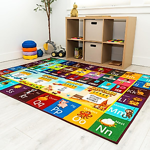 MOMOTOYS Alphabet Rug, 78" x 60" Educational & Imaginative Play Mat for Toddlers 2-4 Years, Soft Non-Slip Nursery Rugs & Playroom Floor Mat, Perfect for Classroom Decor