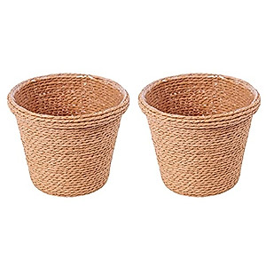 WYSRJ 2Pcs Rattan Waste Basket Bin, Handwoven Rattan Storage Baskets with Liner, Woven Basket Trash Can Bathroom Garbage Container Bin for Bedroom Laundry Room or Kitchen
