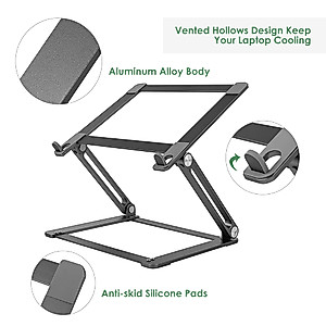 Laptop Stand Holder Adjustable Height, LOTEYIKE Aluminum Portable Laptop Riser for Desk with Foldable Hook, Multi-Angle Computer Stand for Laptop Compatible for MacBook Air/Pro, 10-17" Notebooks, Grey