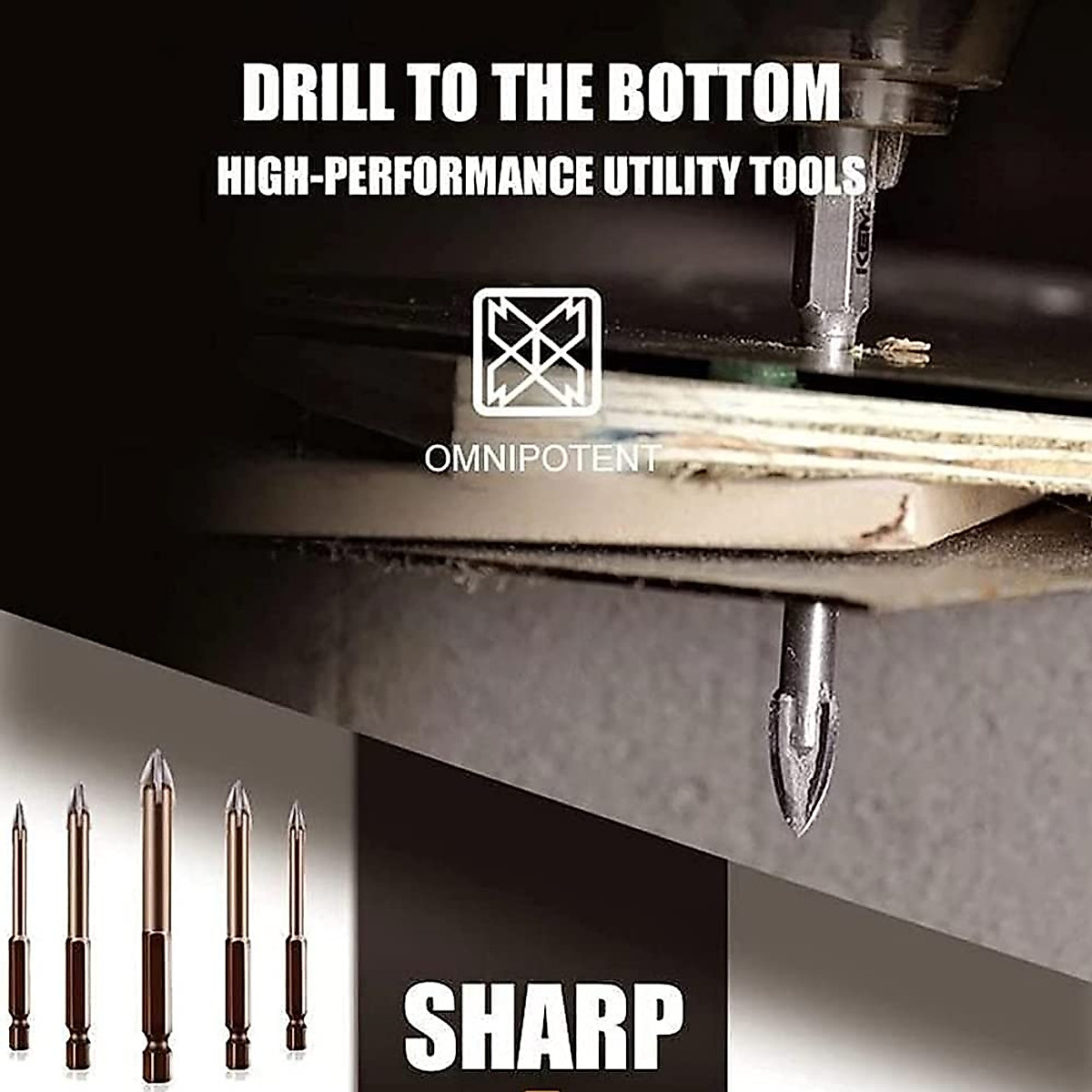 YRJHF 5/7PCS Efficient Universal Drilling Tool, Titanium Combination Drill Tap Bits Set, Triangle Drill Bit, Glass, Tile and Concrete Drill Bit, Multifunctional Cross Alloy Drill Bit Tip Tools (7PCS)