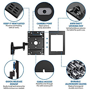Mount-It! Swing Arm Wall Mount for iPad, iPad Pro, iPad Air, Samsung Tab A | Articulating iPad 10.2 Locking Kiosk | Secure Tablet Wall Mount Compatible With 10.2 and 10.5" Tablets (MI-3774B_G7), Black