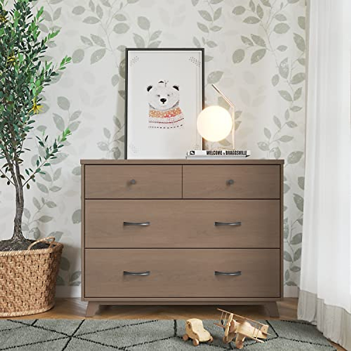 Child Craft SOHO 3 Drawer Mid-Century Modern Dresser with Changing Topper, Anti-Tip Kit, Extra-Large Storage for Baby Nursery, Kid’s Room (Dusty Heather)