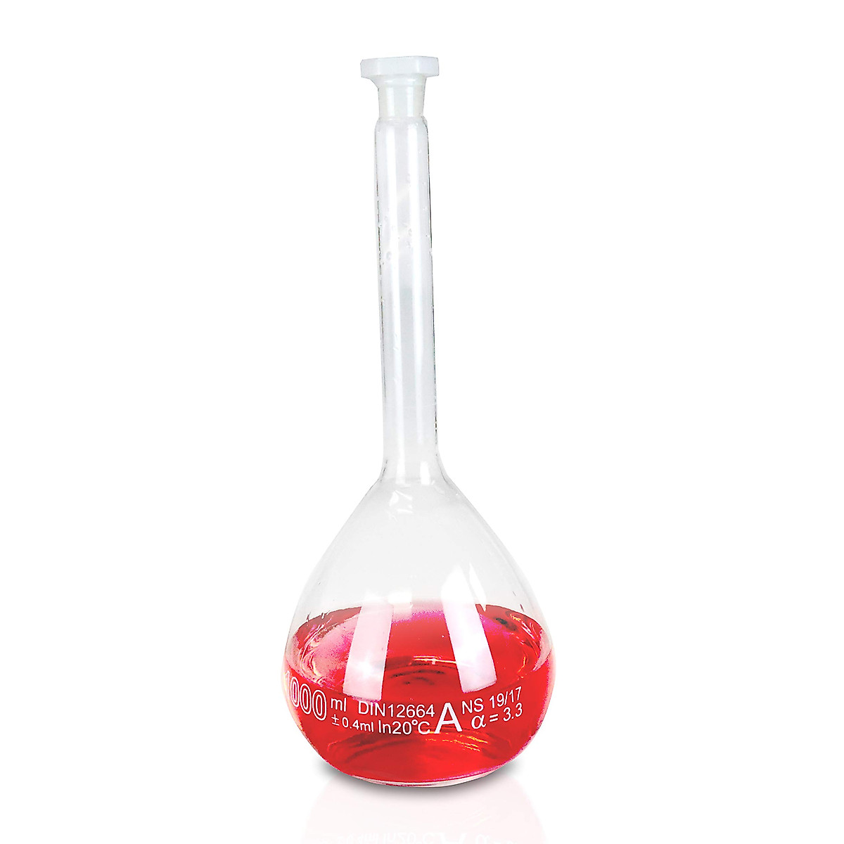 Parco Scientific C11607-2 1000ml Volumetric Flask (Pack of 2) | NS 19/17 Polypropylene Stopper | Class A Borosilicate 3.3 Glass | White Graduation | Tolerance ±0.4ml