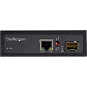 StarTech.com PoE+ Industrial Fiber to Ethernet Media Converter 60W - SFP to RJ45 - Singlemode/Multimode Fiber to Copper Gigabit Ethernet - Compact Size - IP-30/ -40 to +75C, TAA (IMC1GSFP60W)