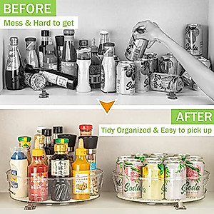 4 Pack Lazy Susan Organizer for Cabinet with Handle, 12 inch Clear Spinning Storage Lazy Susan Turntable for Pantry, Kitchen Sink, Corner Cabinet, Bathroom, Countertop, Non-Skid Liners Included, Round