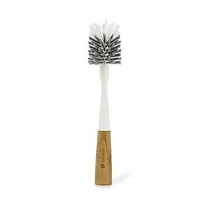 Full Circle Clean Reach Bottle Brush with Replaceable Bristle Brush Head, Bamboo Handle, White